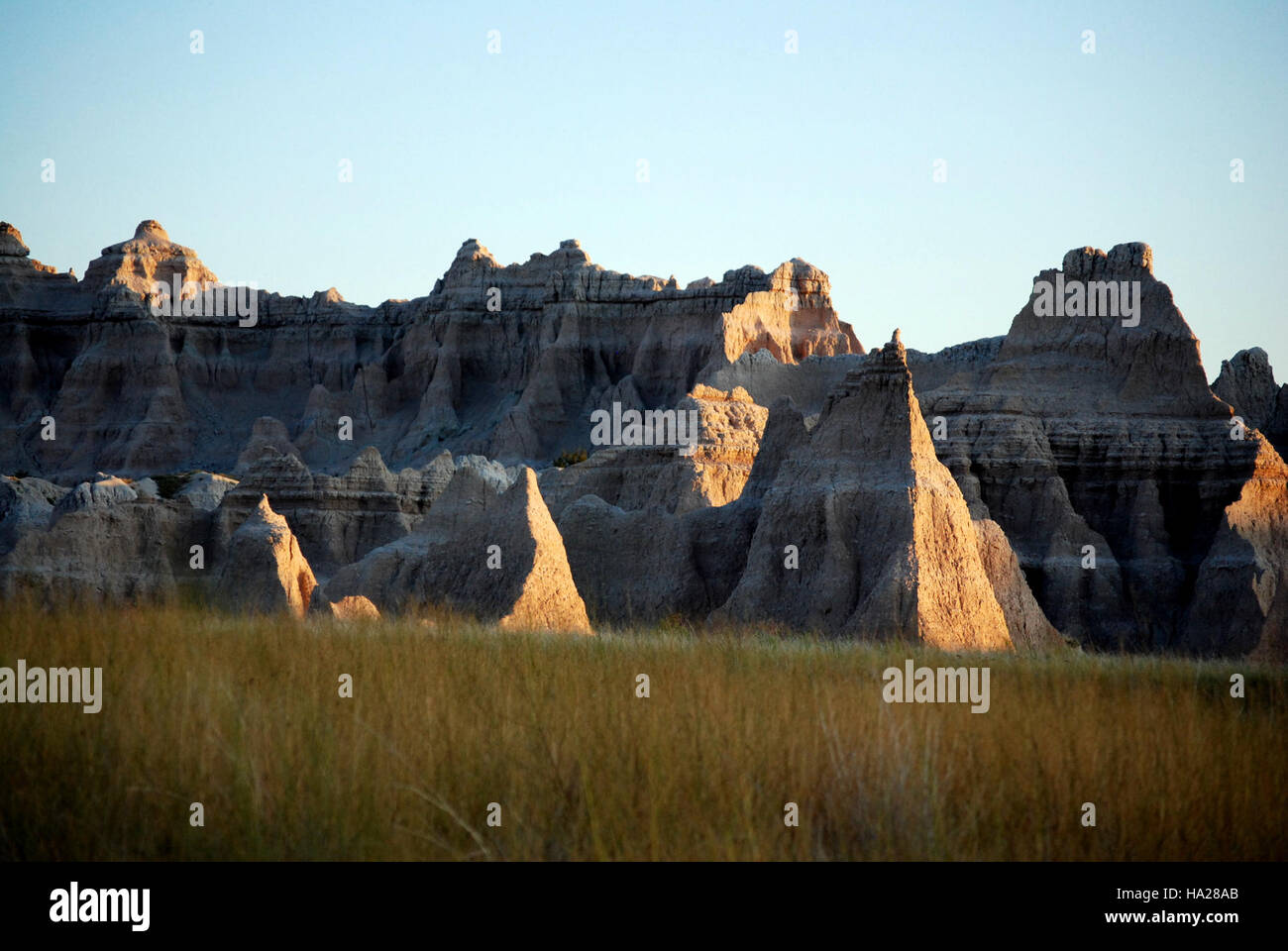 The Badlands National Park is known for its dramatic landscape ...