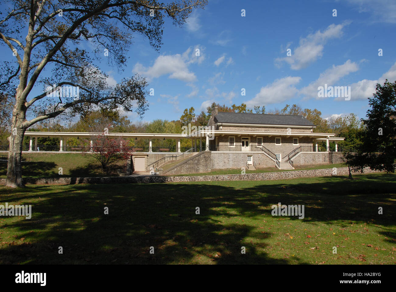 A historical image of the train station at Valley Forge National Park ...