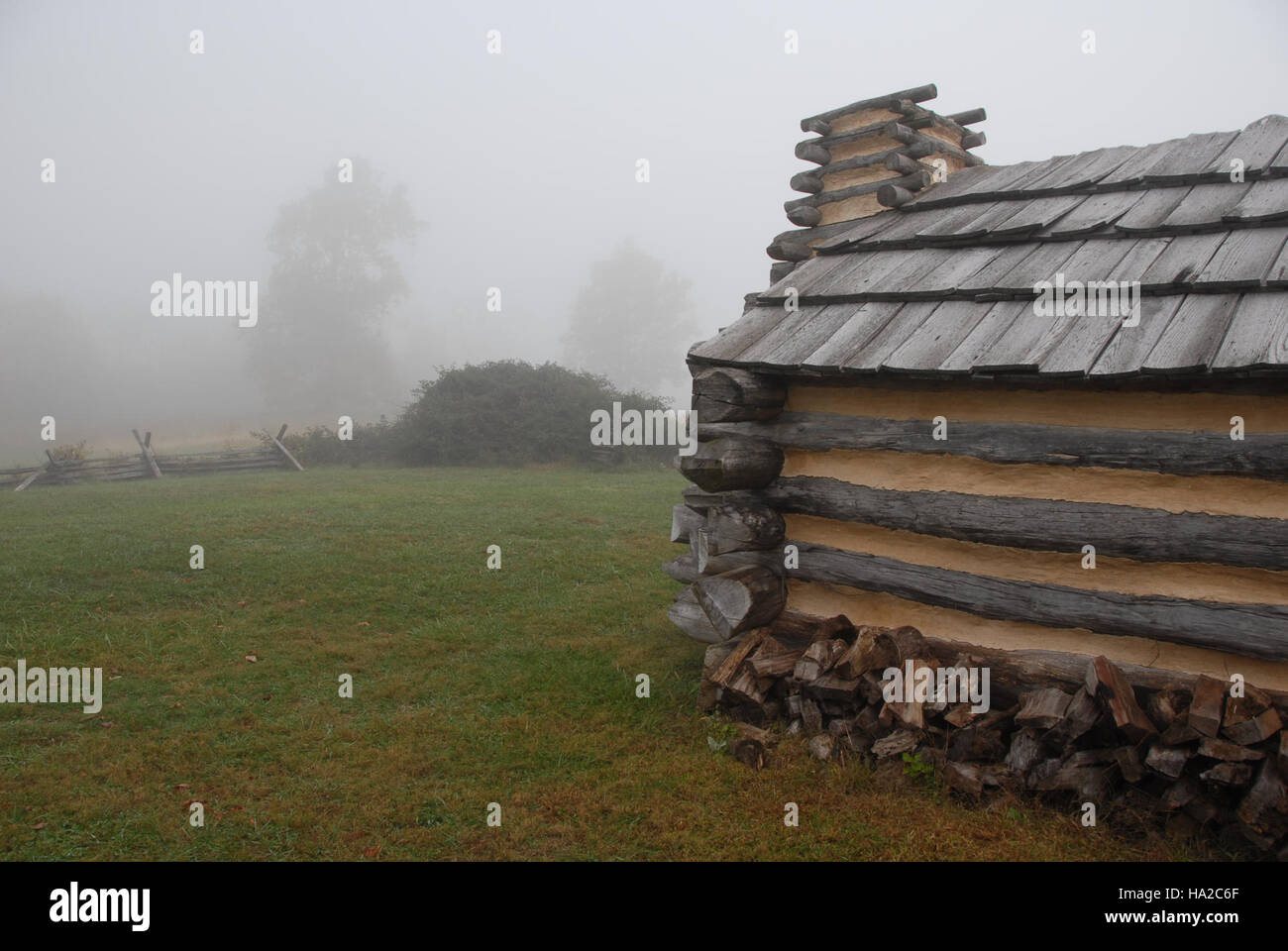 This image captures the serene beauty of fall fog in Valley Forge ...