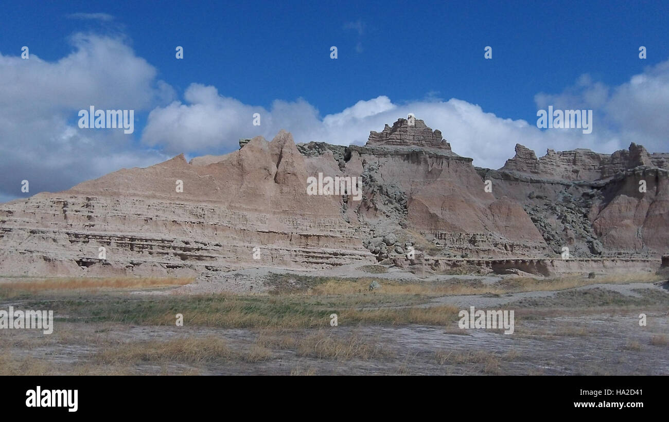 The Badlands National Park offers a striking landscape of eroded rock ...
