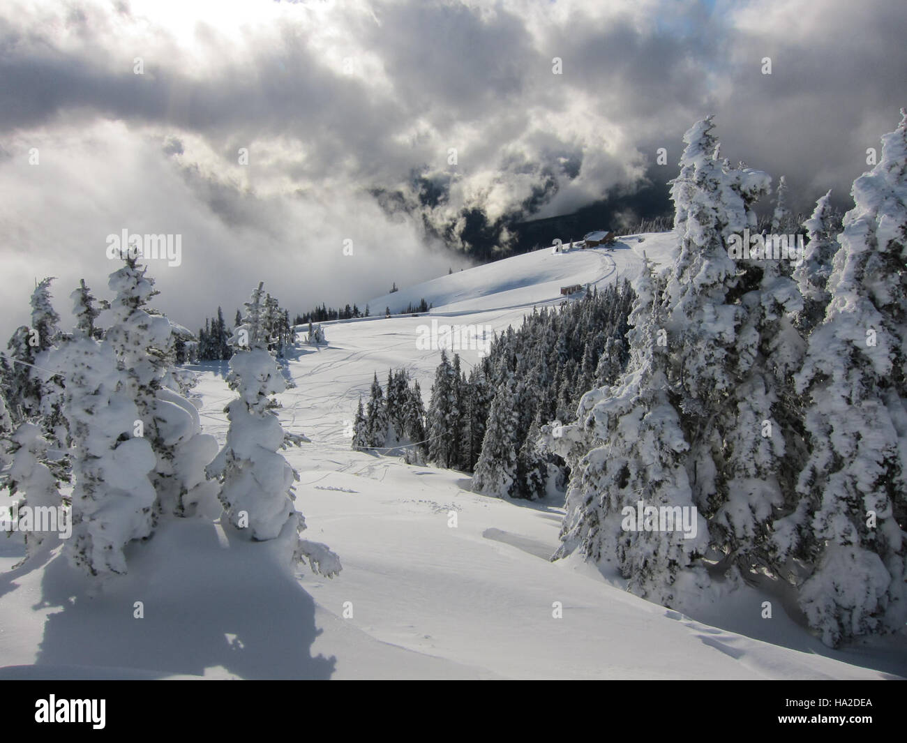 Hurricane Ridge visitorcenter building winter snow Stock Photo - Alamy