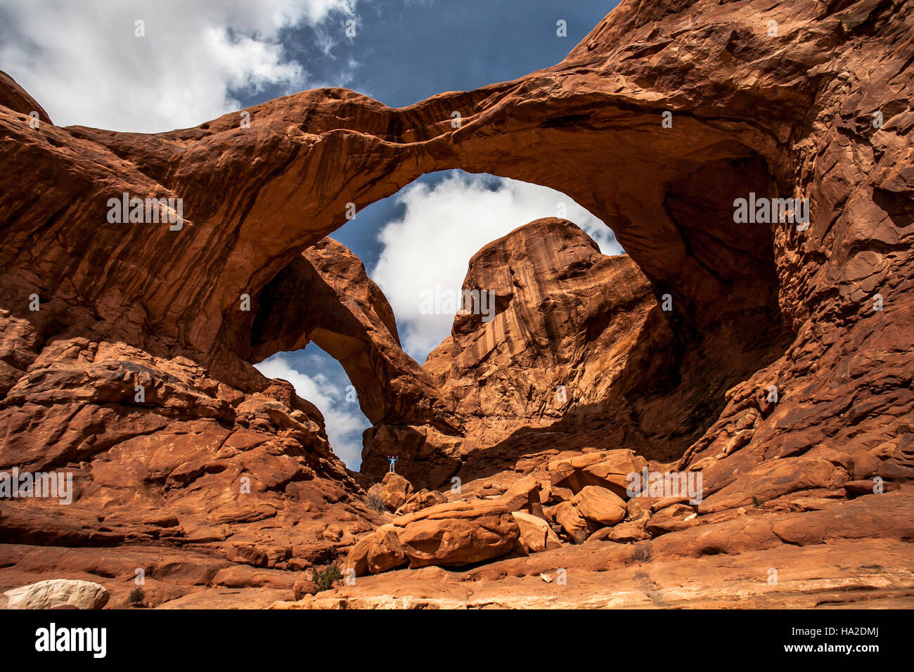Double Arch in Arches National Park is a remarkable geological formation, known for its twin ...