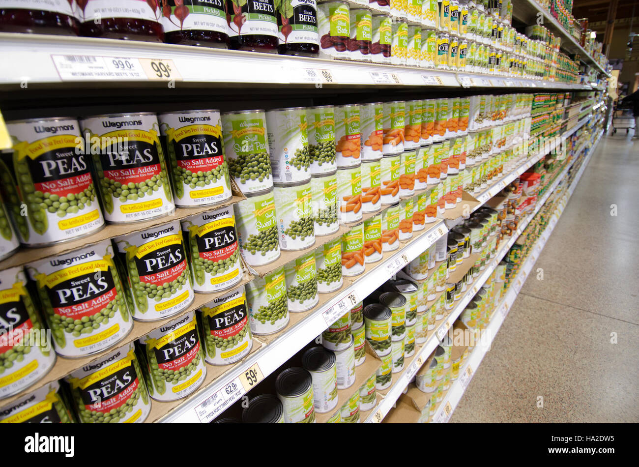 This image showcases a variety of canned goods in a grocery store ...