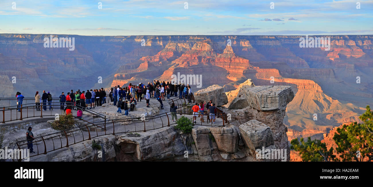 The Grand Canyon's Mather Point at sunset offers a breathtaking view of ...