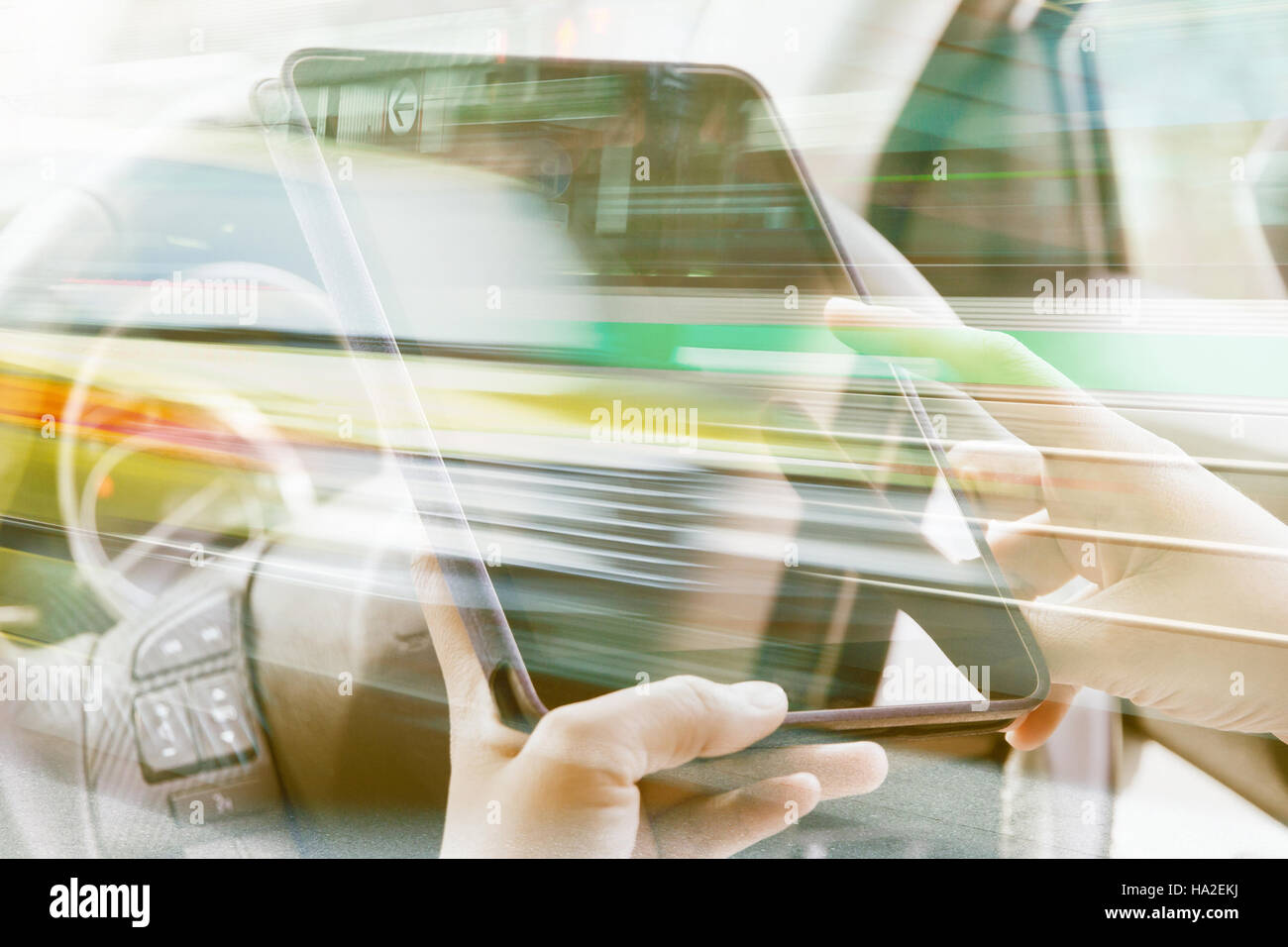 Using digital tablet double exposure Stock Photo - Alamy