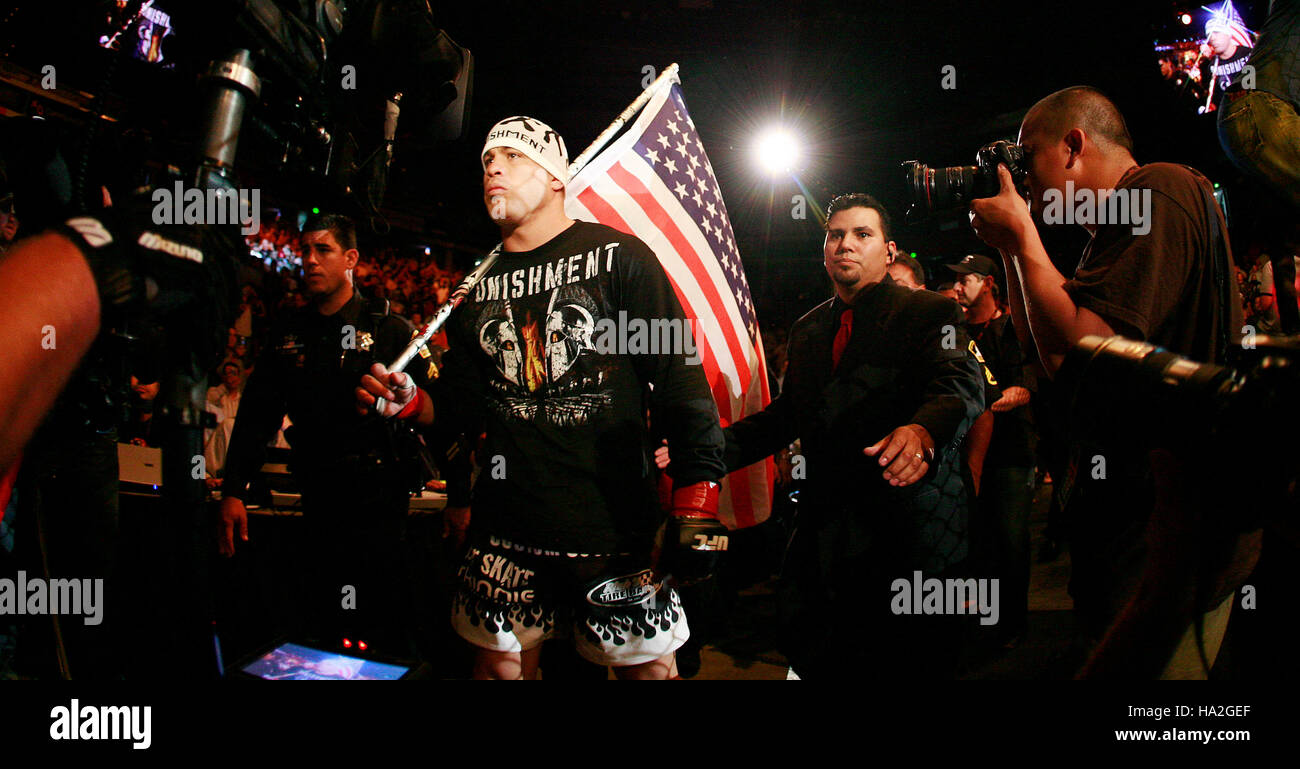 Tito Ortiz enters the arena with the American flag during UFC 73 at the ...