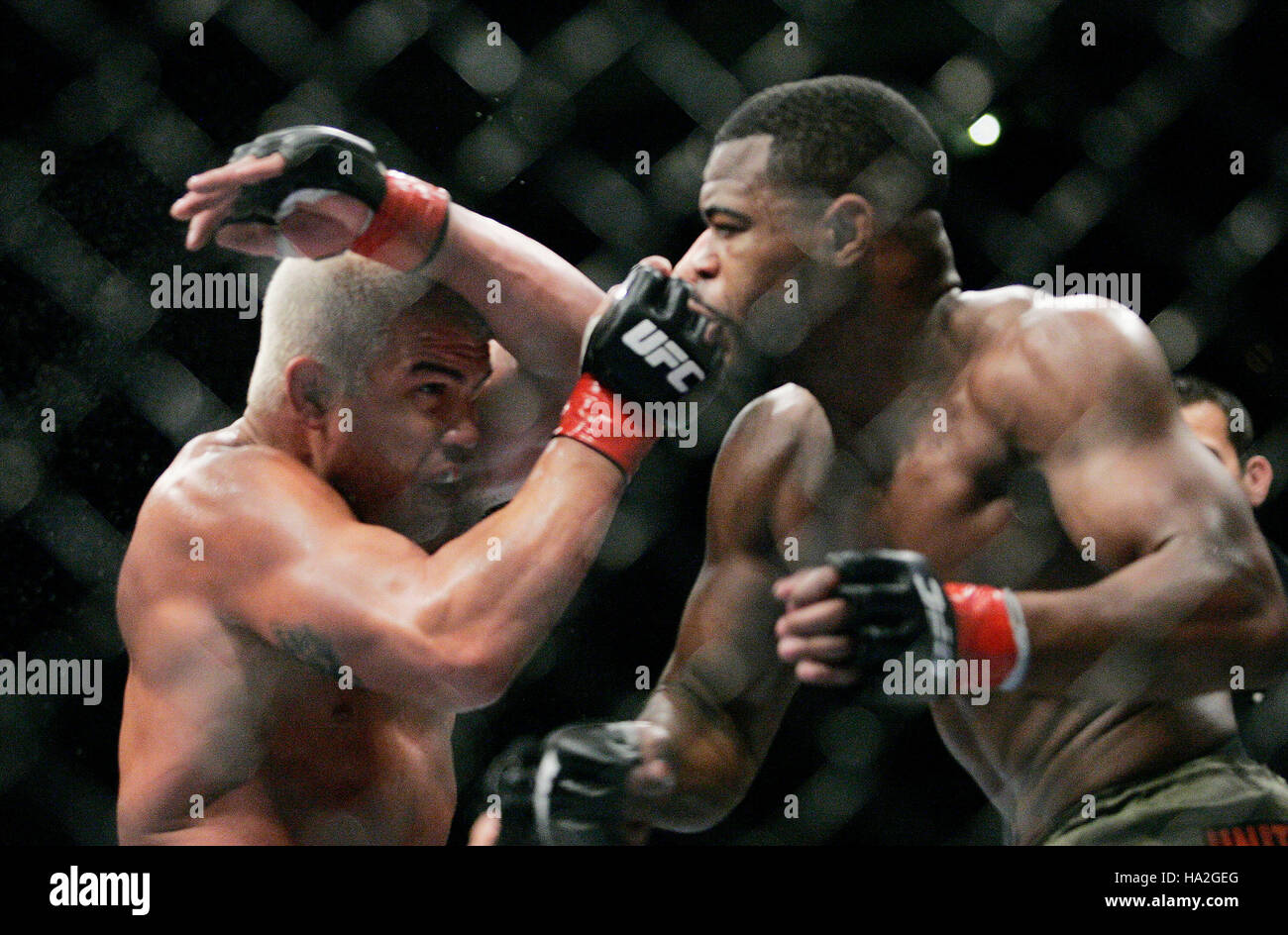 Tito Ortiz, left, fights Rashad Evans during UFC 73 at the Arco Arena ...