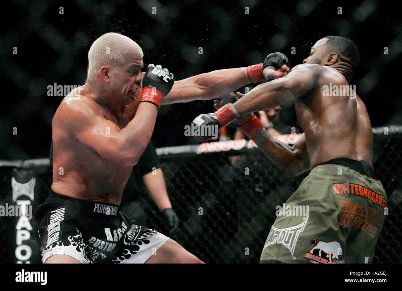 Tito Ortiz, left, fights Rashad Evans during UFC 73 at the Arco Arena ...