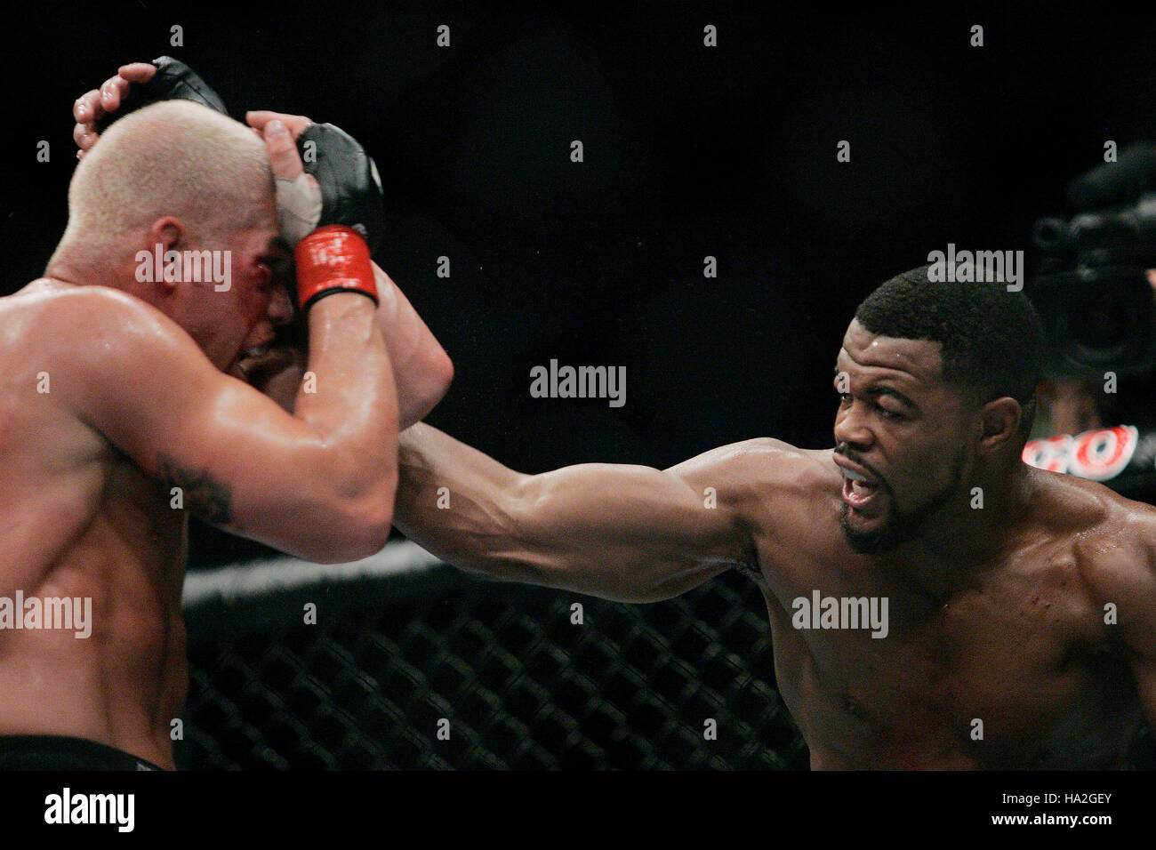 Tito Ortiz, left, fights Rashad Evans during UFC 73 at the Arco Arena ...