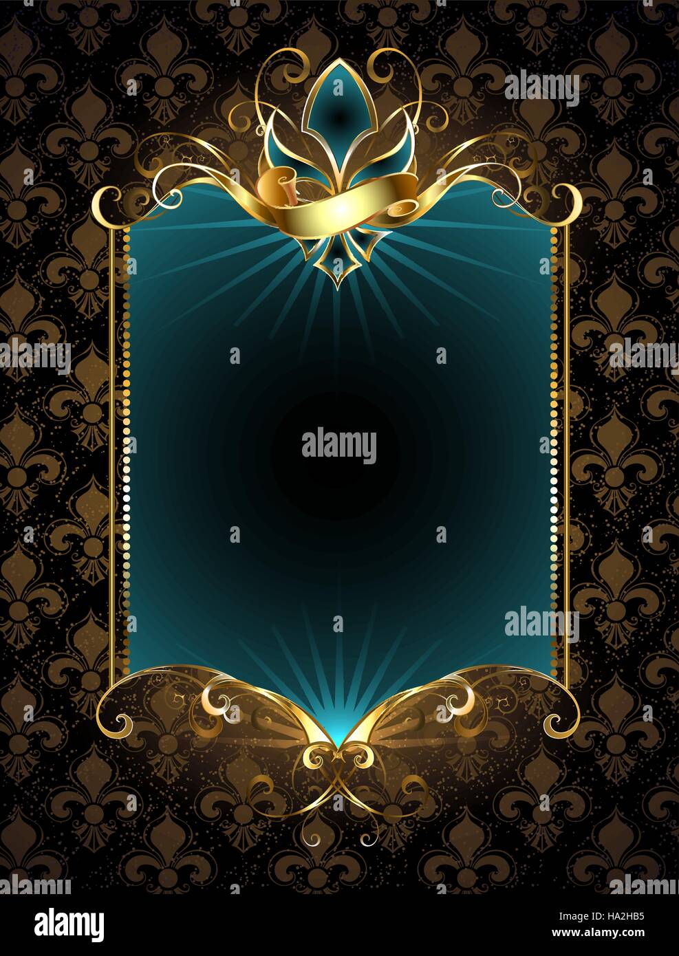 rectangular turquoise banner decorated with Fleur de Lis with gold ...