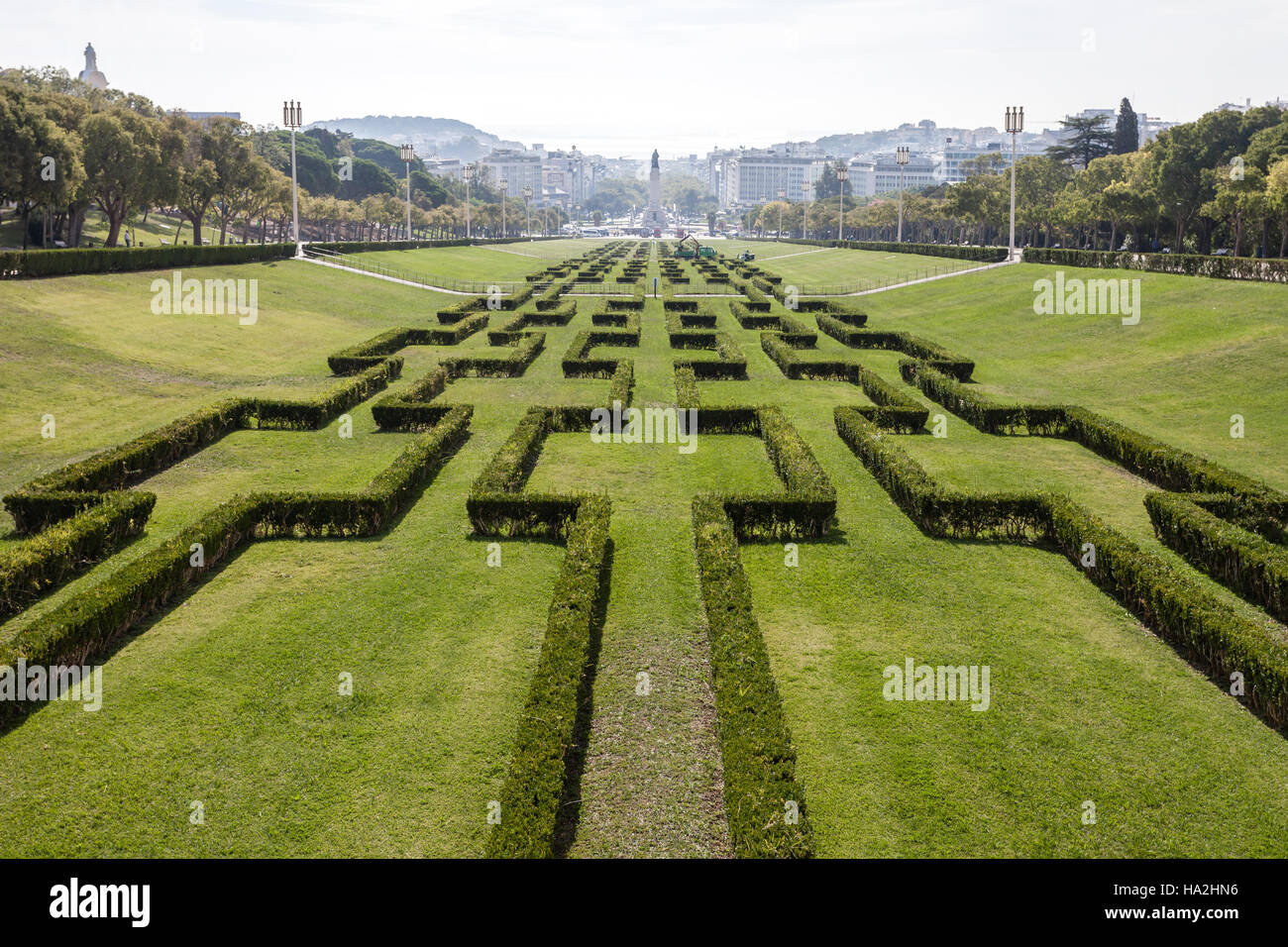 Eduardo VII Park, decorated with hedges. City center and downtown view ...
