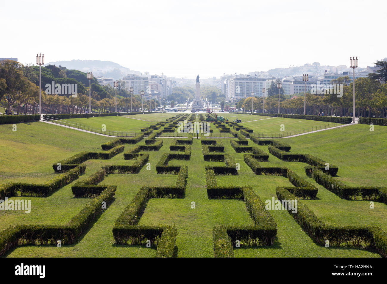 Eduardo VII Park, decorated with hedges. City center and downtown view ...