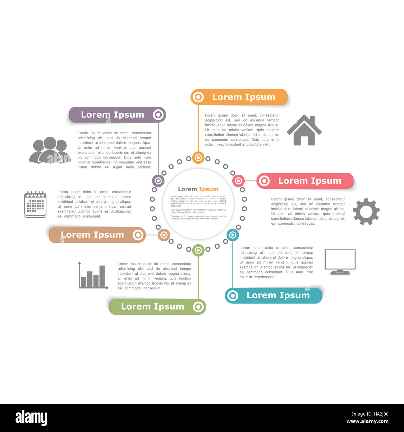 Circle diagram design template with six elements Stock Photo - Alamy