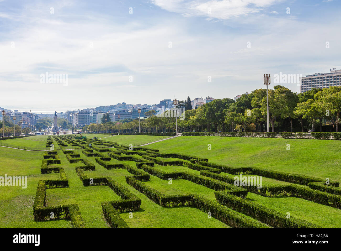 Eduardo VII Park, decorated with hedges. City center and downtown view ...