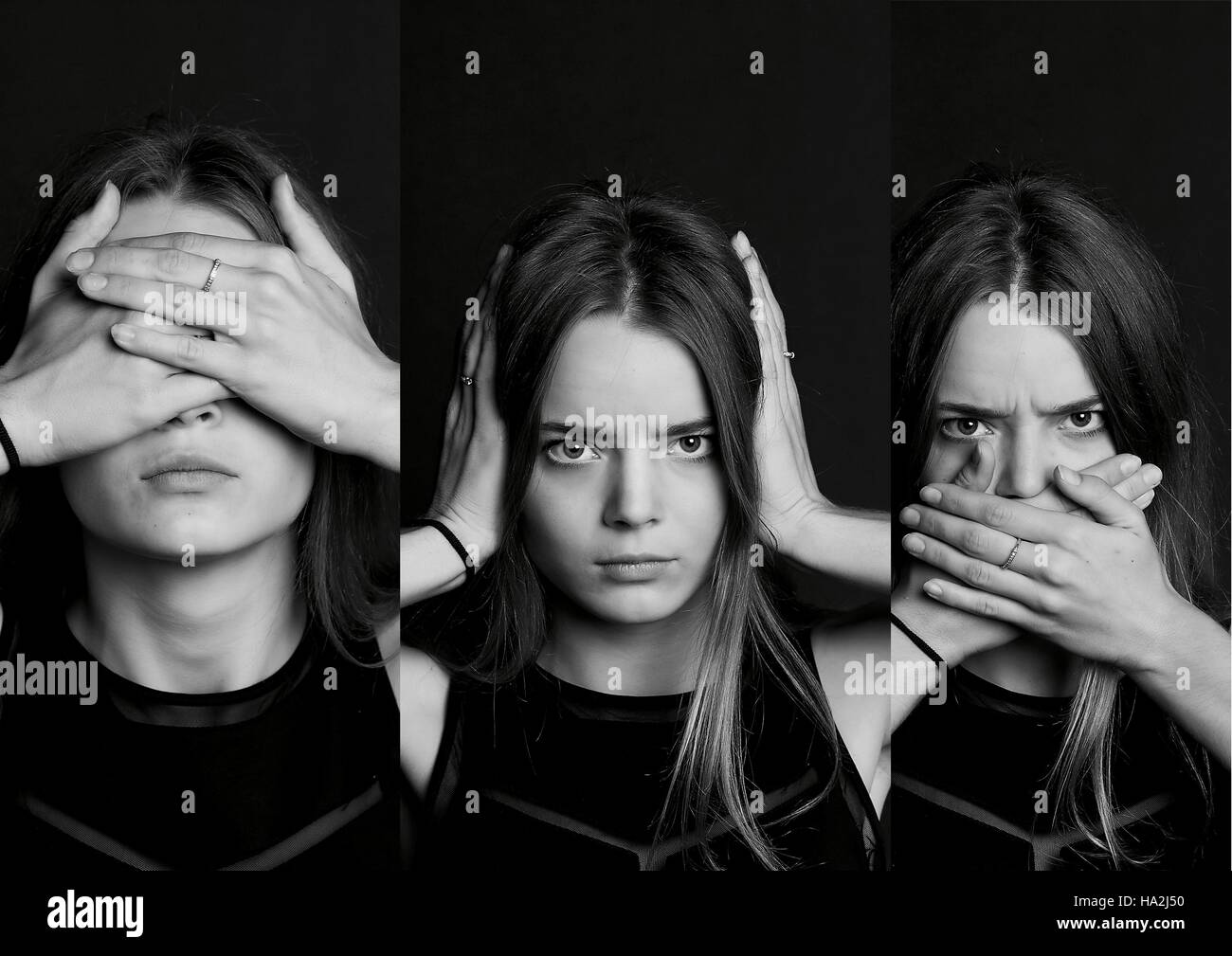 Girl hear speak no evil hi-res stock photography and images - Alamy