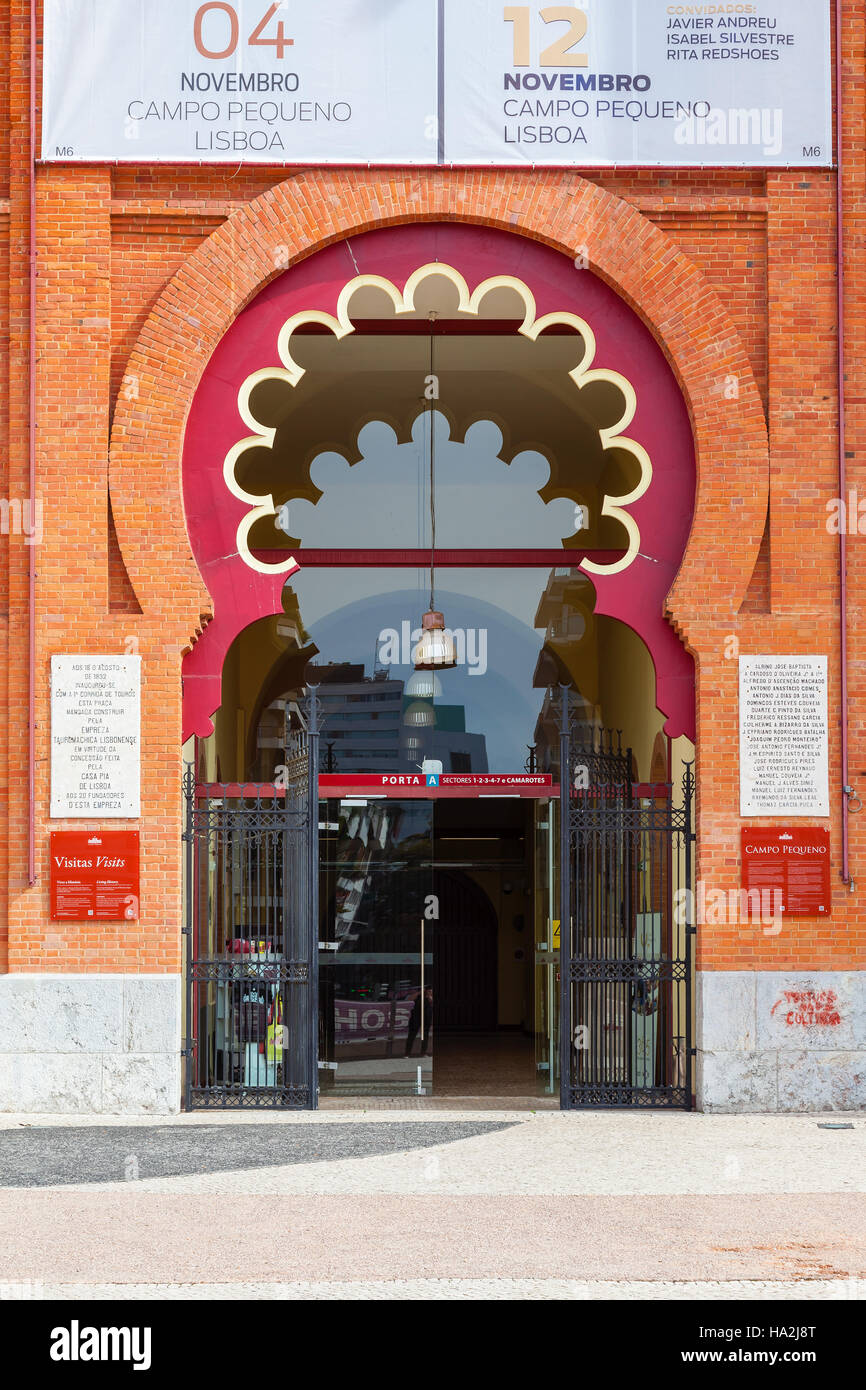 Campo Pequeno Bullring Arena main entrance. Portugal oldest and most ...