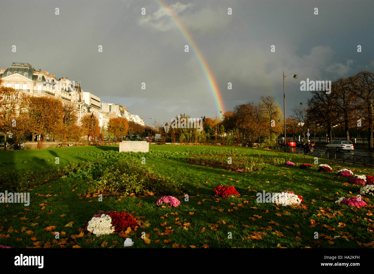 Paris, France - 3 November 2002: rainbow on a park at Paris on France ...