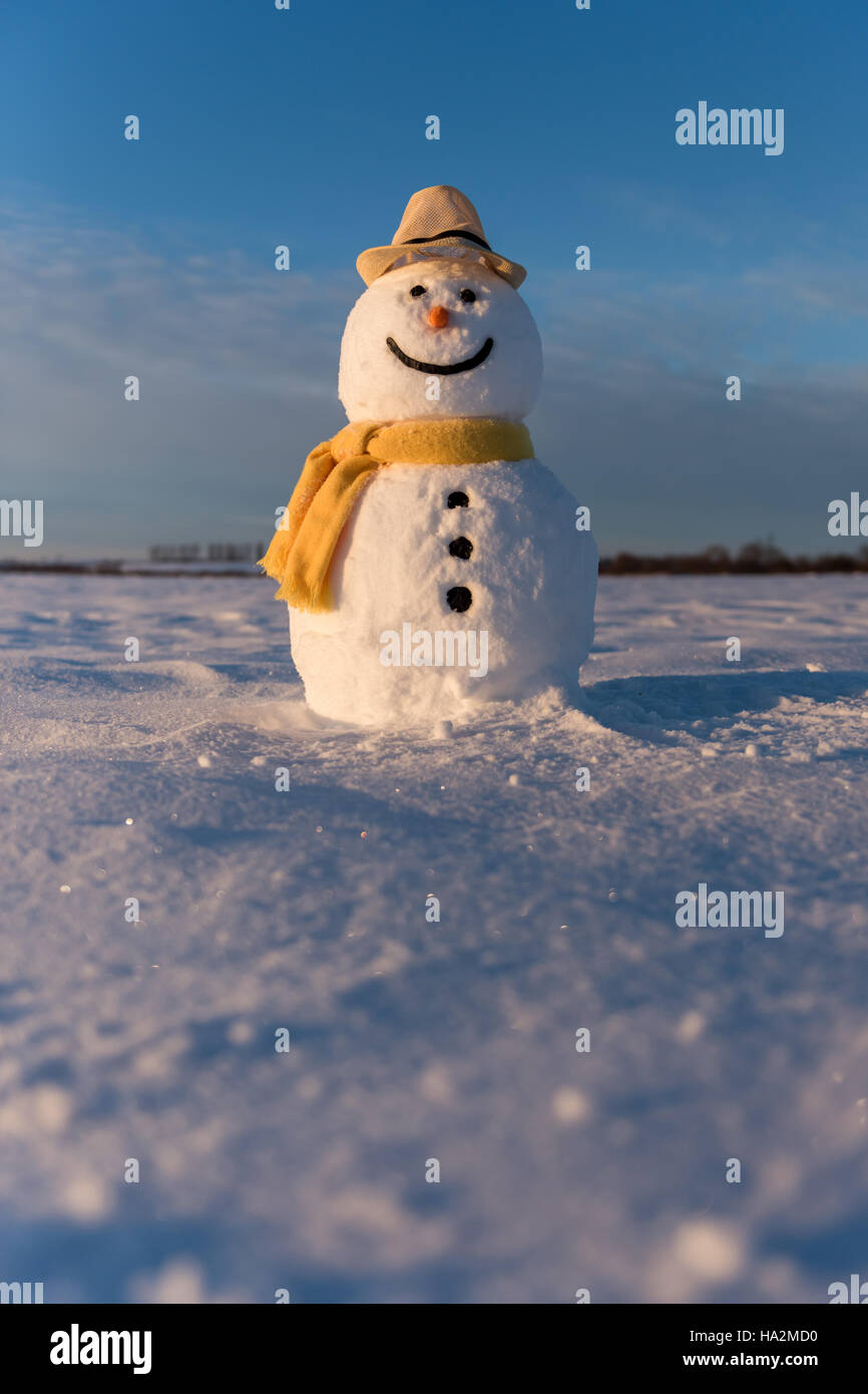 snowman on blue sky background Stock Photo - Alamy