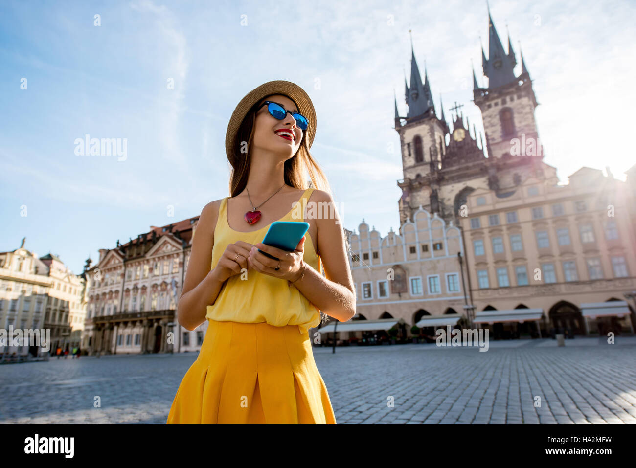 Woman in Prague city Stock Photo - Alamy