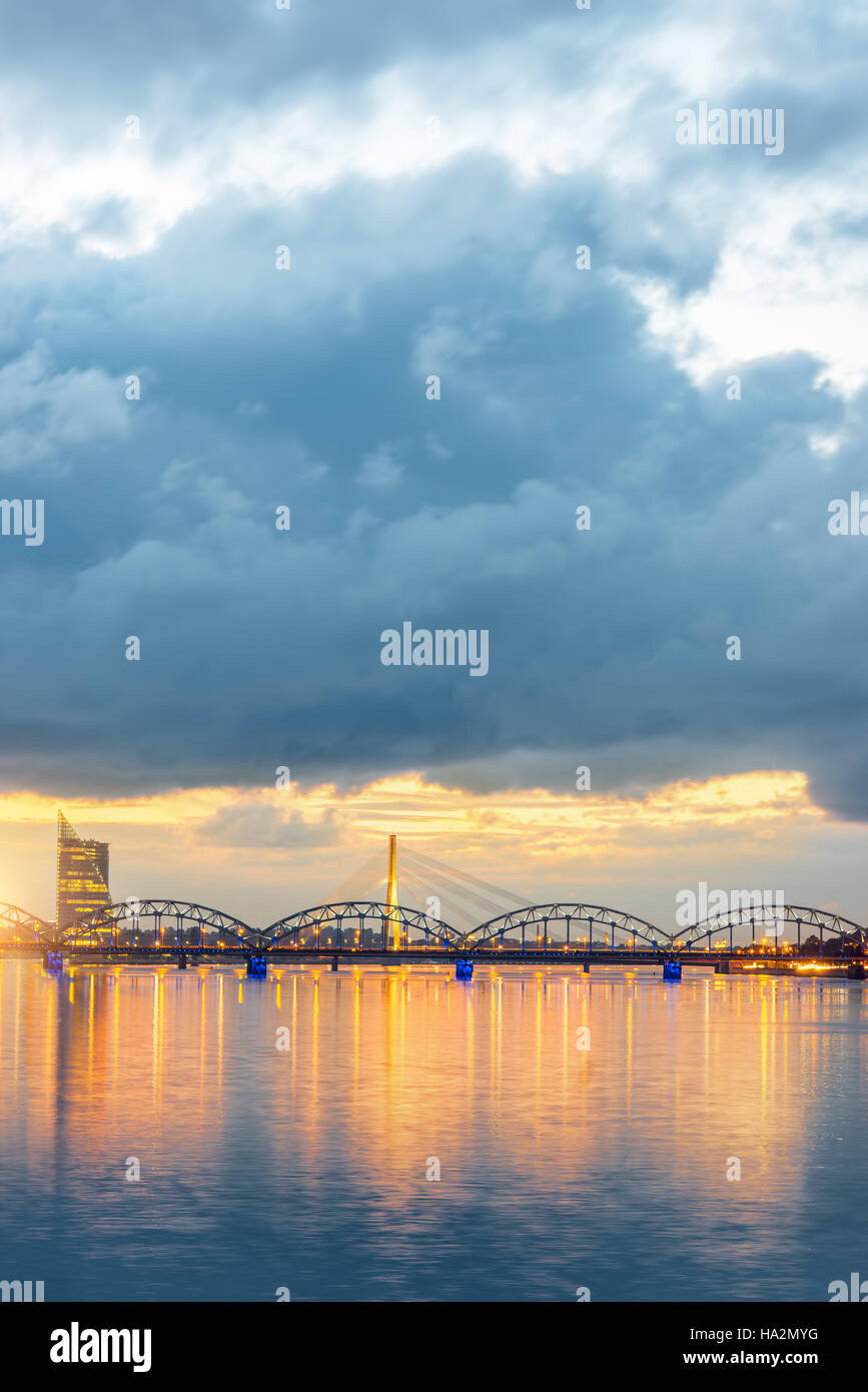 Riga cityscape night view Stock Photo - Alamy