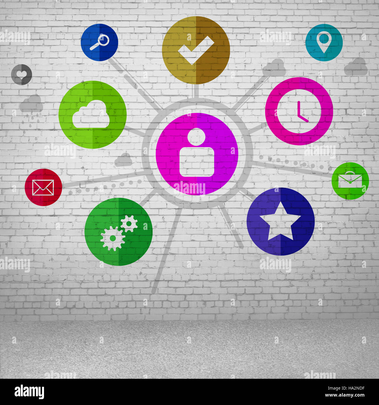 Group of colorful application icons on wall background Stock Photo - Alamy