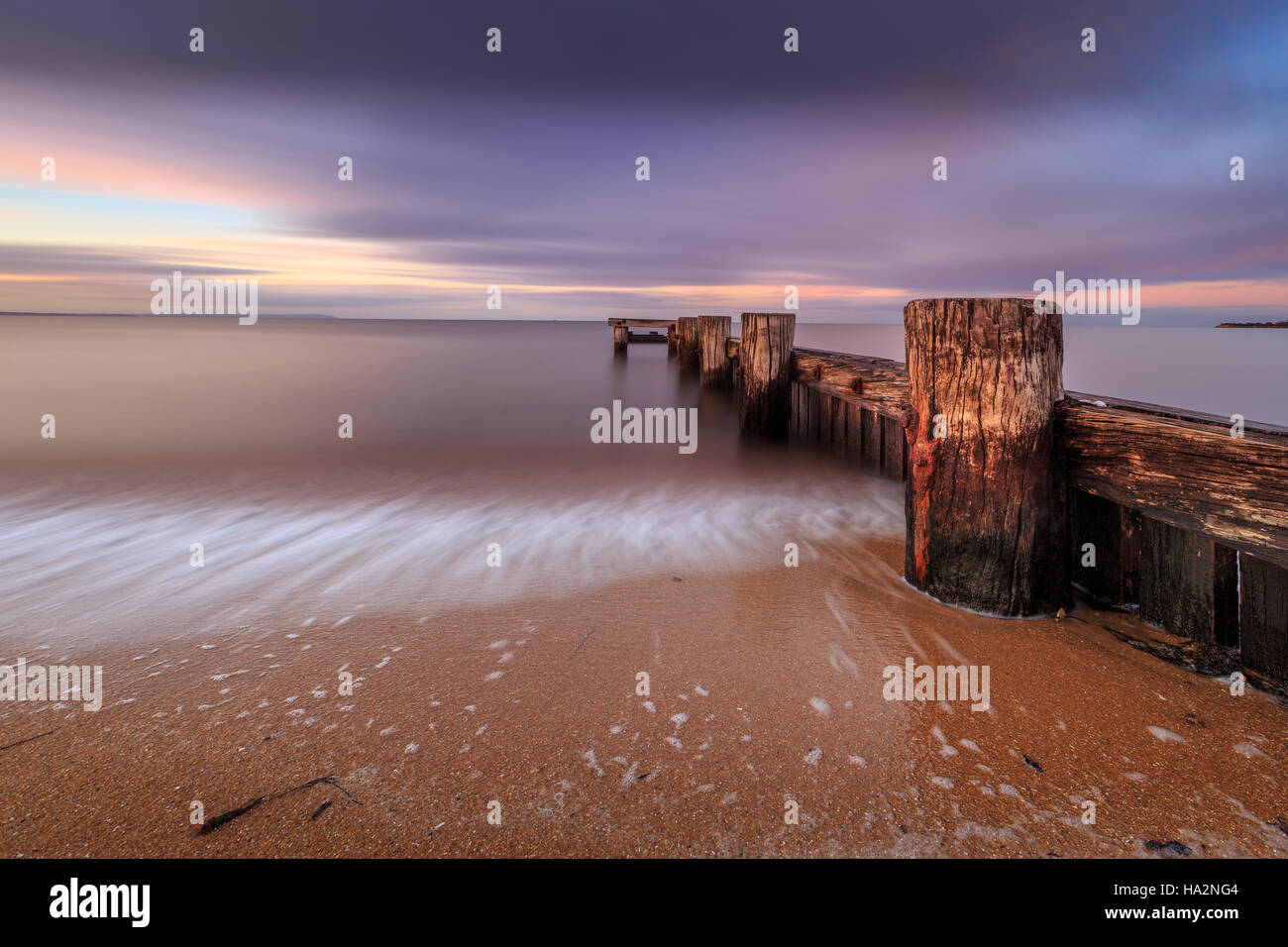 Wooden groyne on beach, Mentone, Melbourne, Victoria, Australia Stock ...