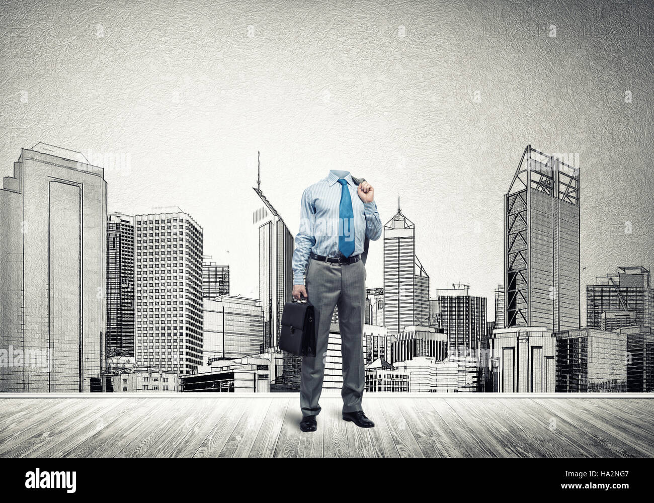 Headless engineer man with papers in hand against construction ...