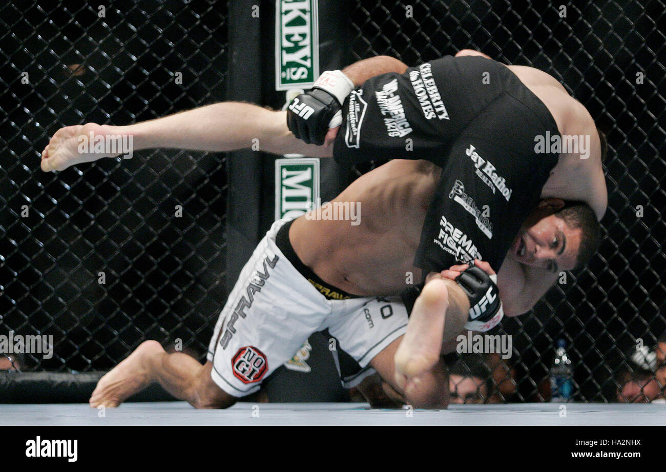 Ryan Jensen, top, fights Thales Leites at UFC 74 during a mixed martial ...