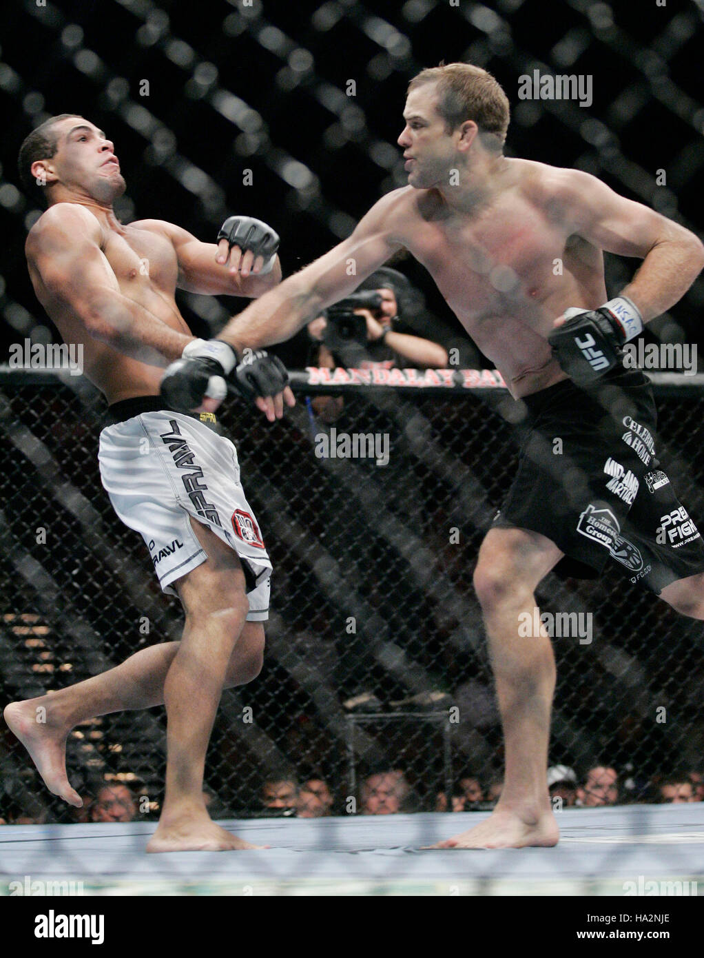 Ryan Jensen, right, fights Thales Leites at UFC 74 during a mixed ...