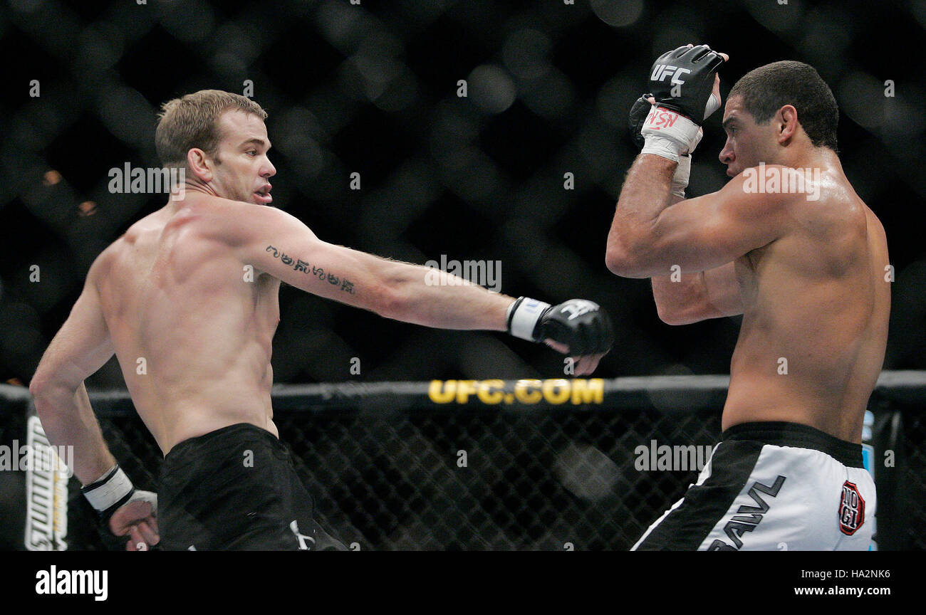 Ryan Jensen, left, fights Thales Leites at UFC 74 during a mixed ...