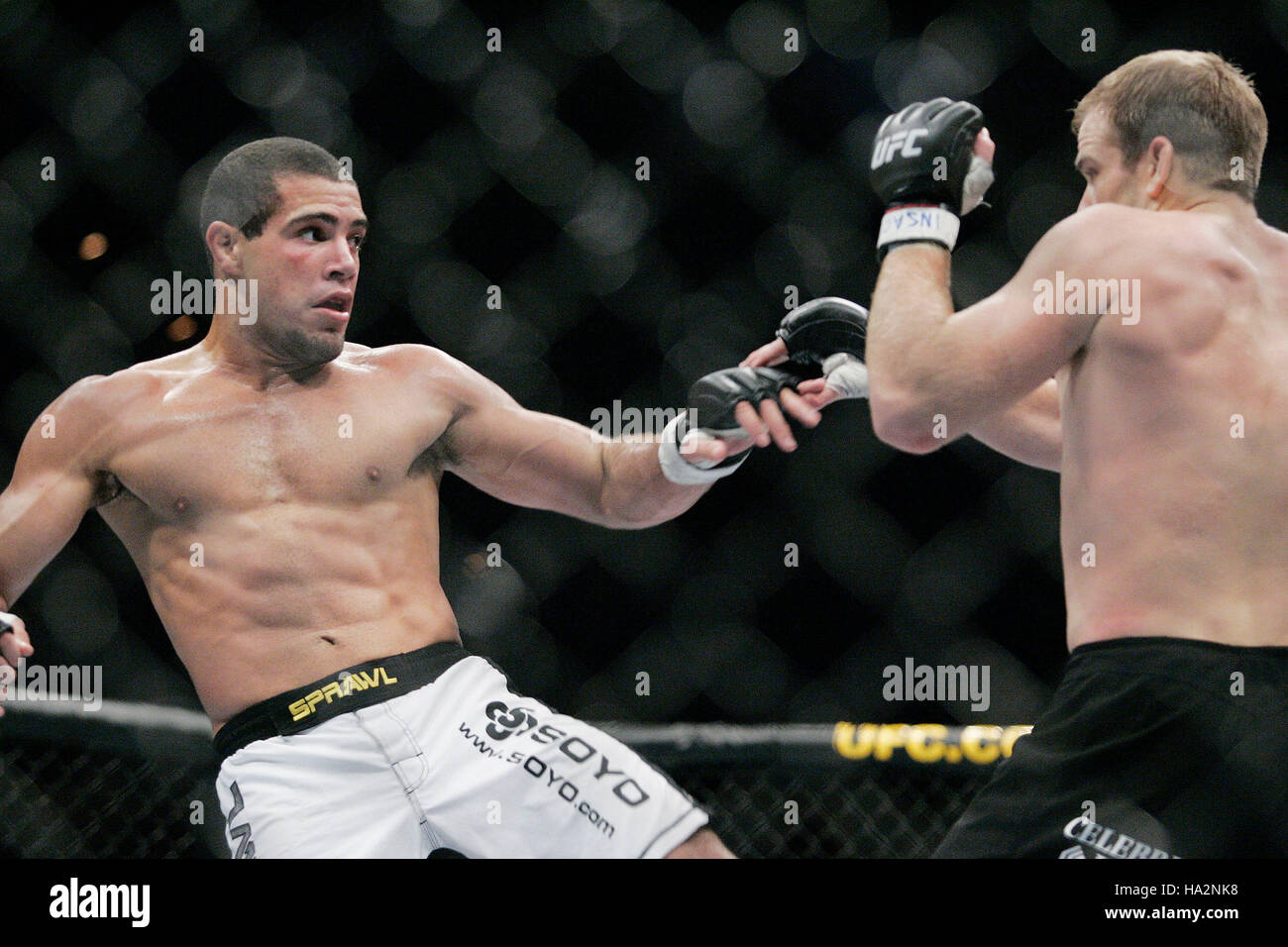 Ryan Jensen, right, fights Thales Leites at UFC 74 during a mixed ...