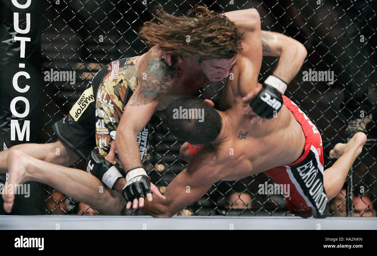 Clay Guida, top, fights Marcus Aurelio at UFC 74 during a mixed martial ...