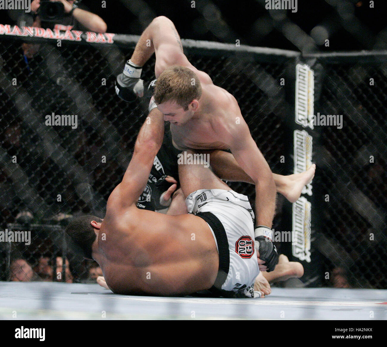 Ryan Jensen, top, fights Thales Leites at UFC 74 during a mixed martial ...