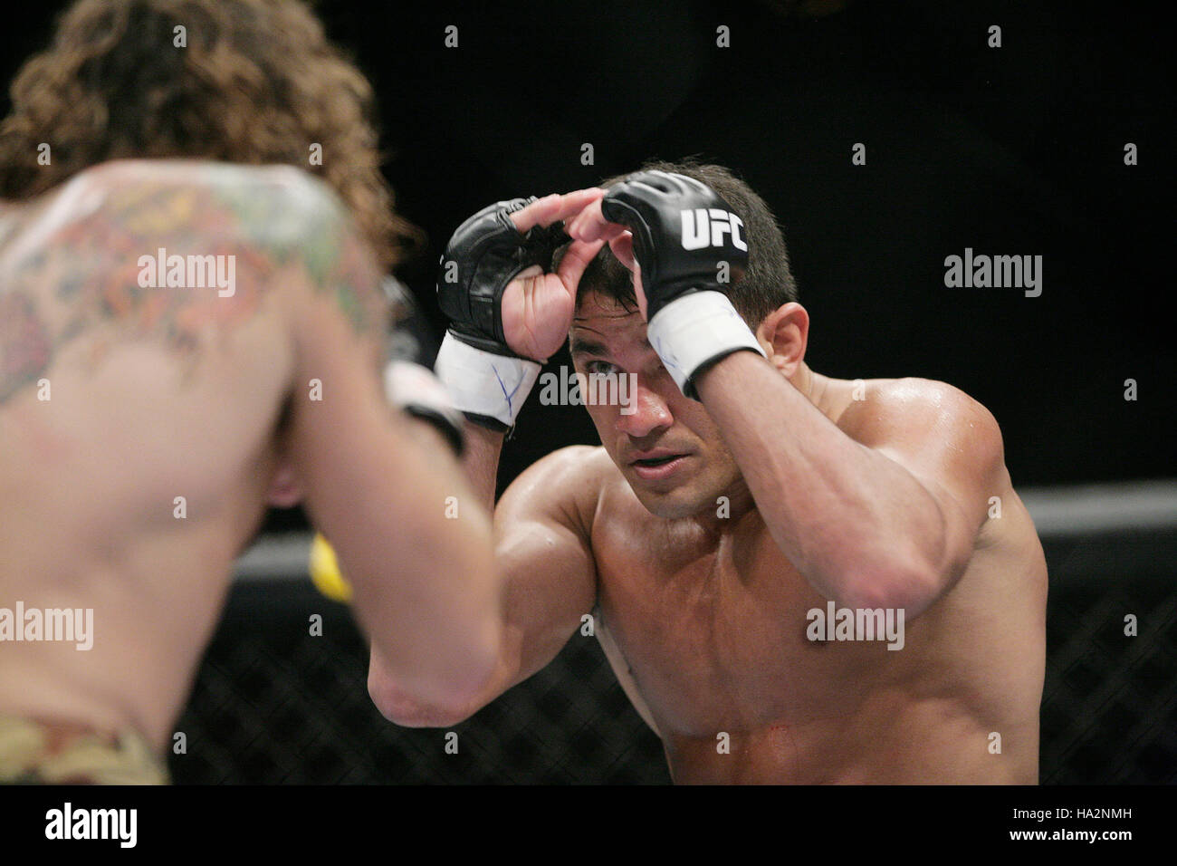 Marcus Aurelio, right, fights Clay Guida at UFC 74 during a mixed ...