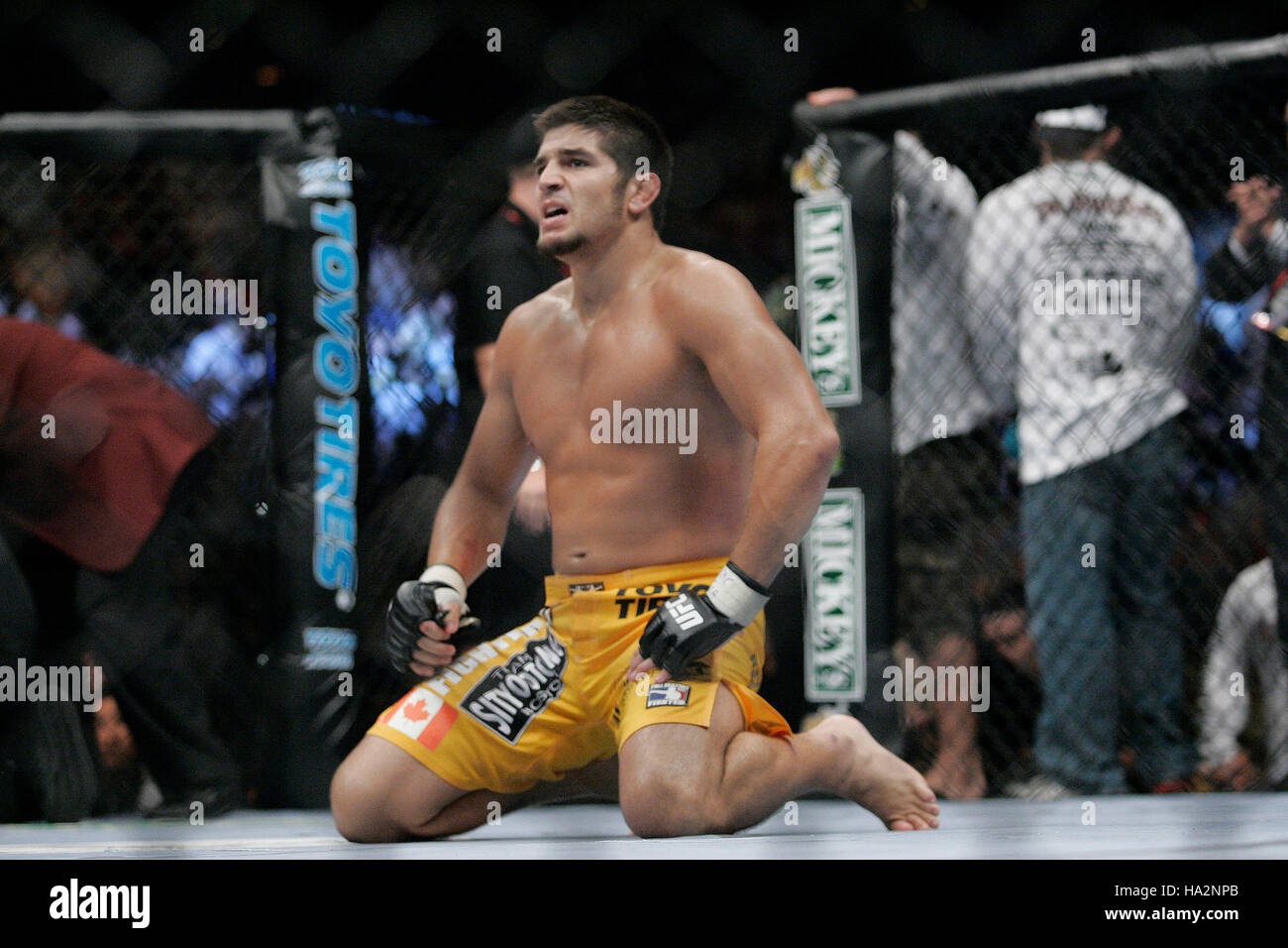 Patrick Cote after his victory over Kendall Grove at UFC 74 during a ...
