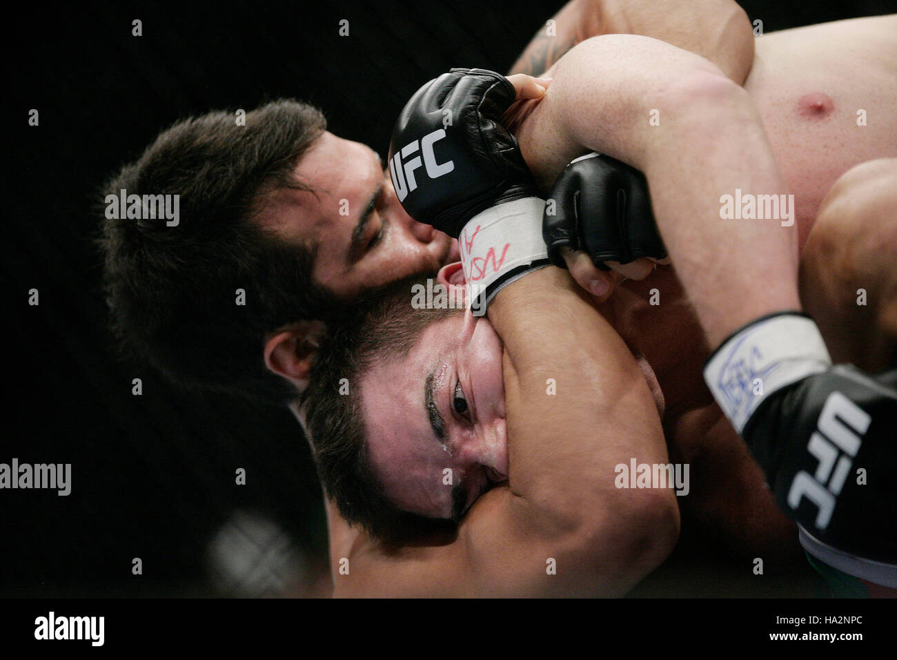 Roger Huerta, top, fights Alberto Crane at UFC 74 during a mixed ...