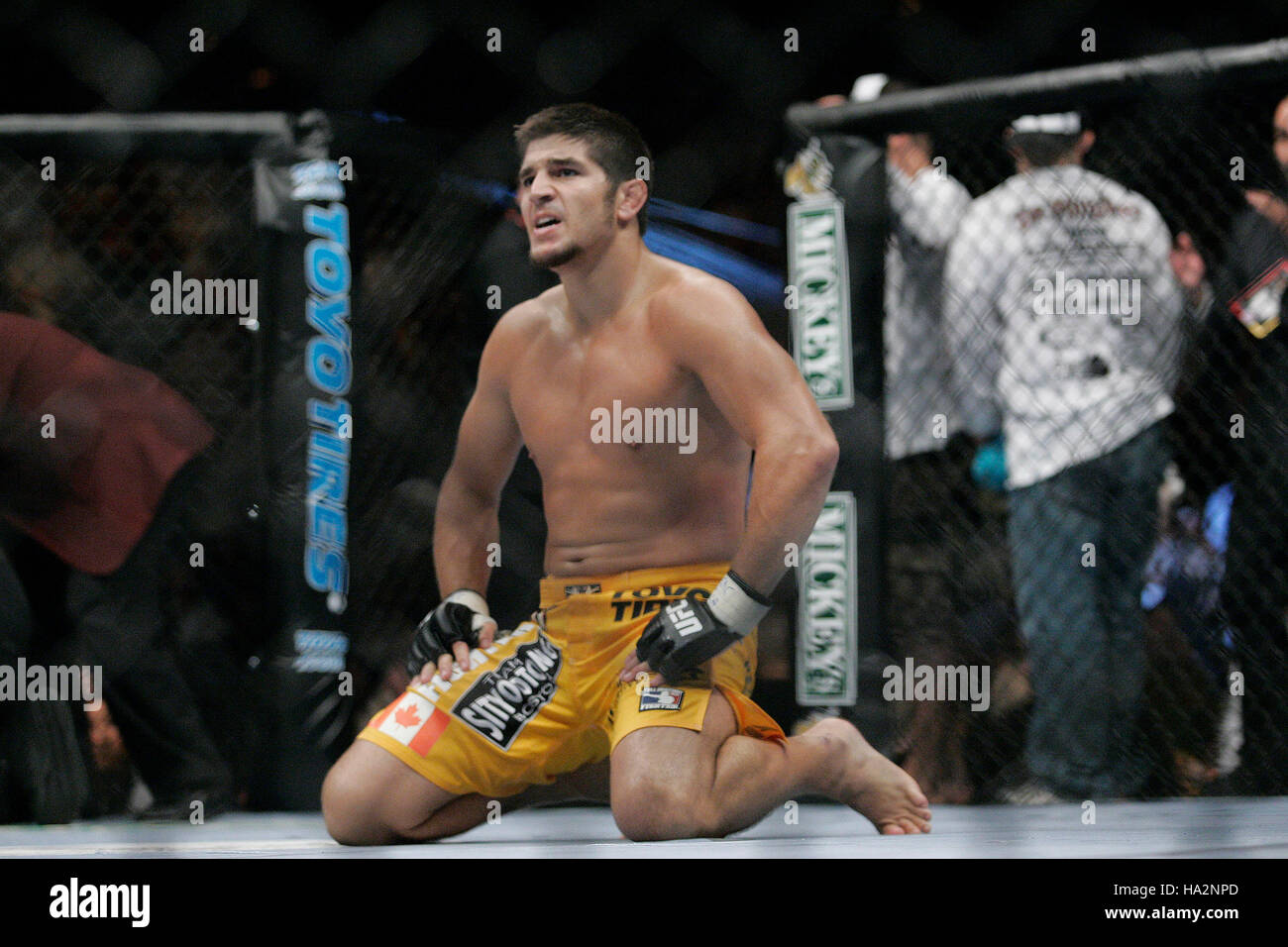 Patrick Cote after his victory over Kendall Grove at UFC 74 during a ...