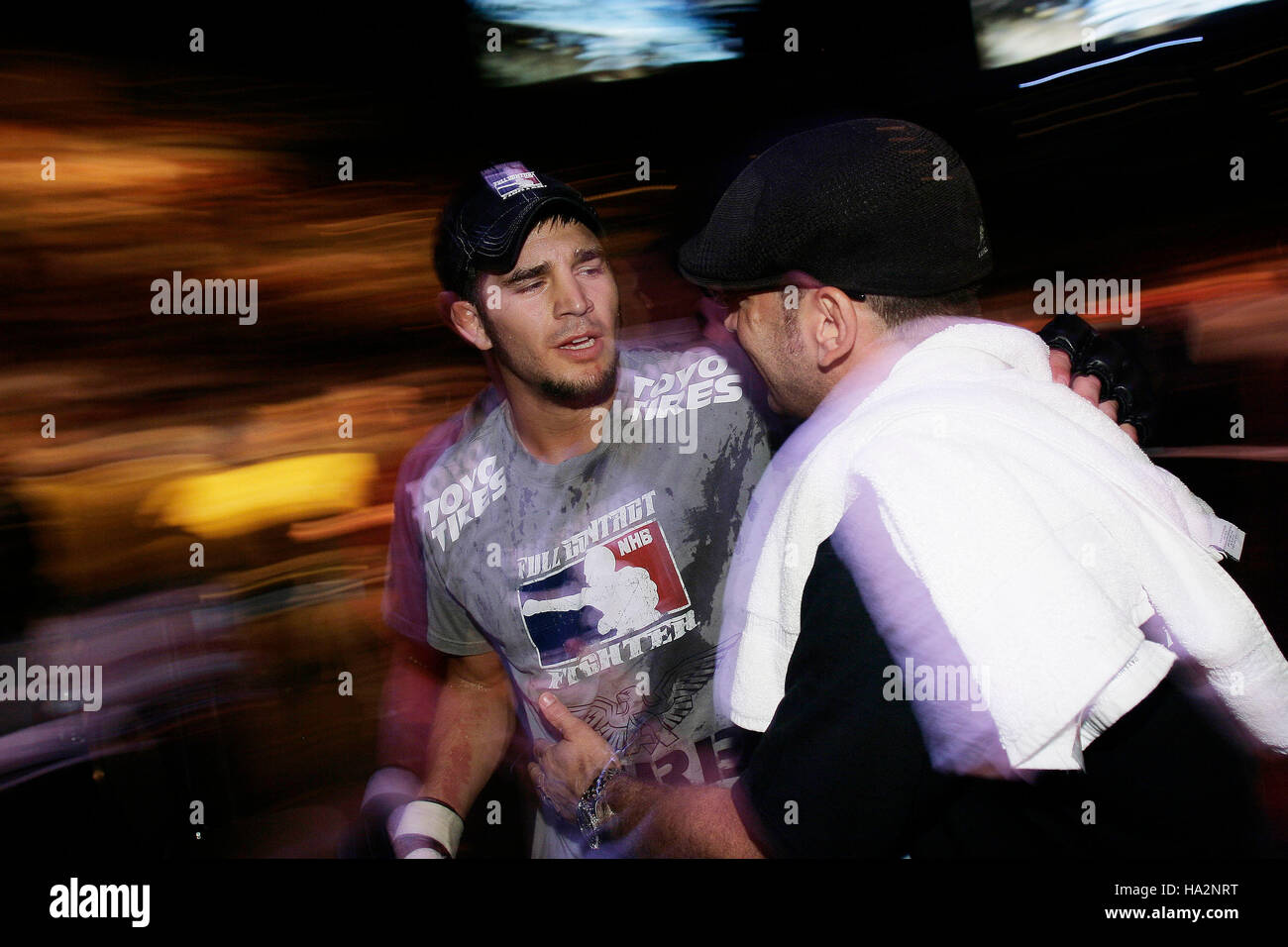 Patrick Cote after his victory over Kendall Grove at UFC 74 during a ...