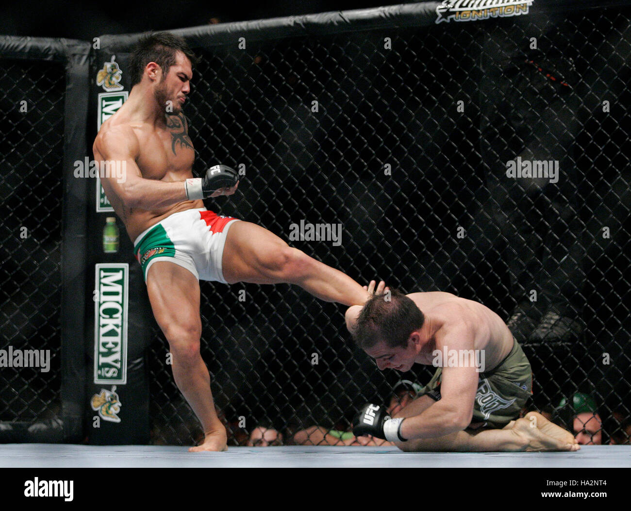 Roger Huerta, left, fights Alberto Crane at UFC 74 during a mixed ...
