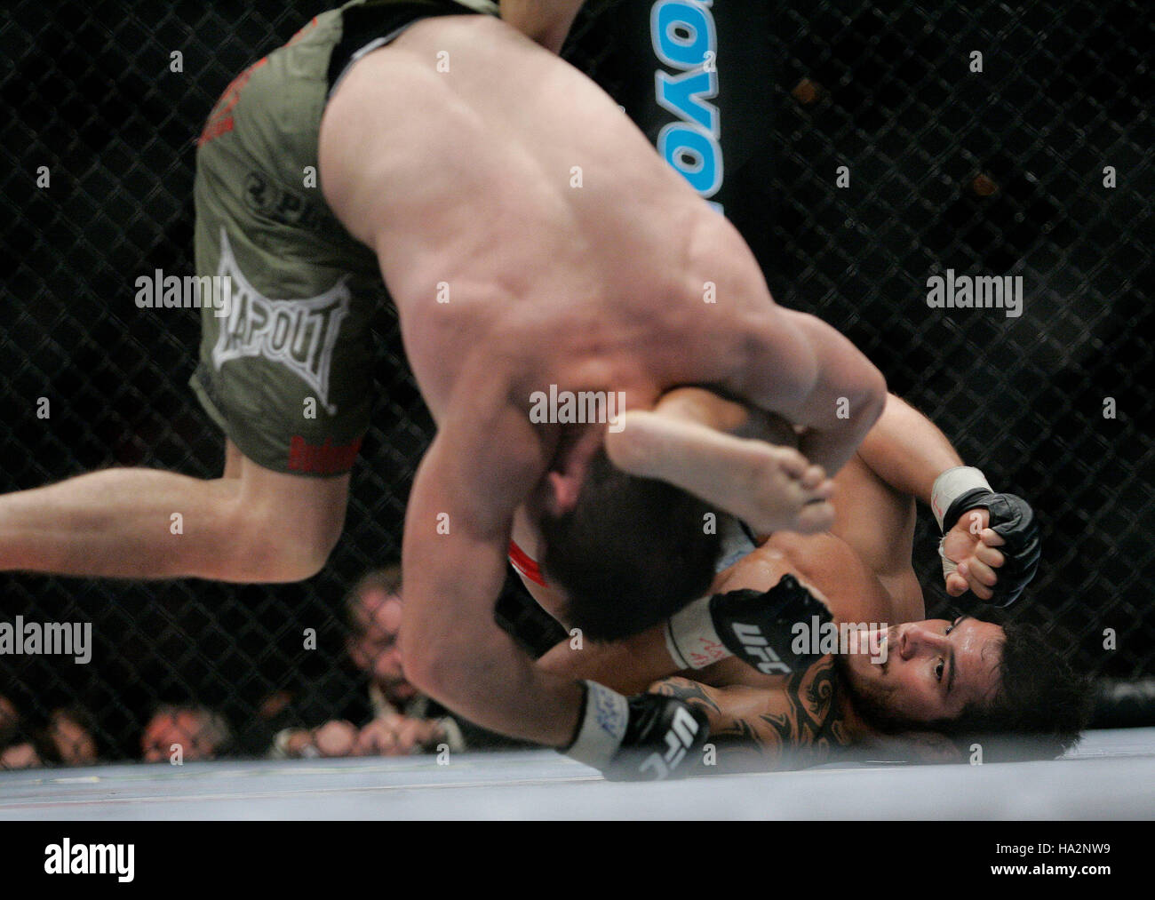 Roger Huerta, right, fights Alberto Crane at UFC 74 during a mixed ...