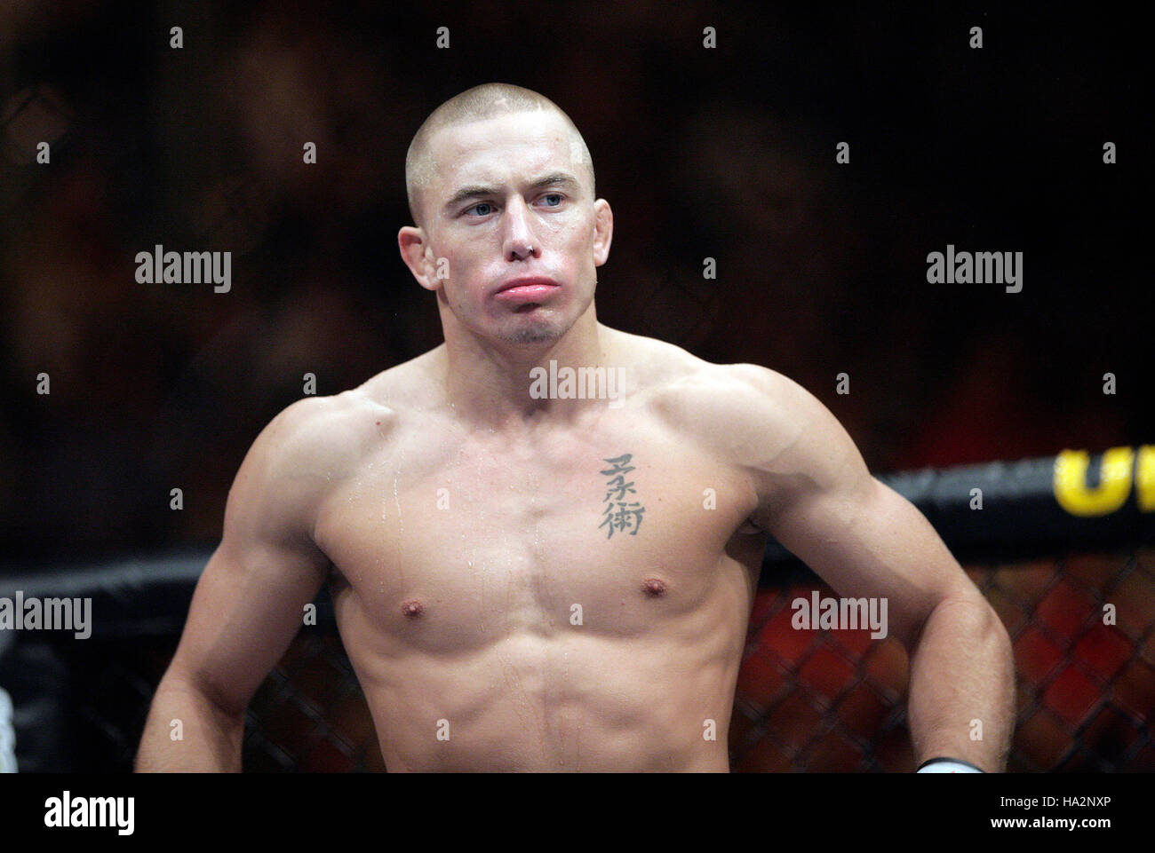 Georges St. Pierre during his fight with Josh Koscheck at UFC 74 during ...