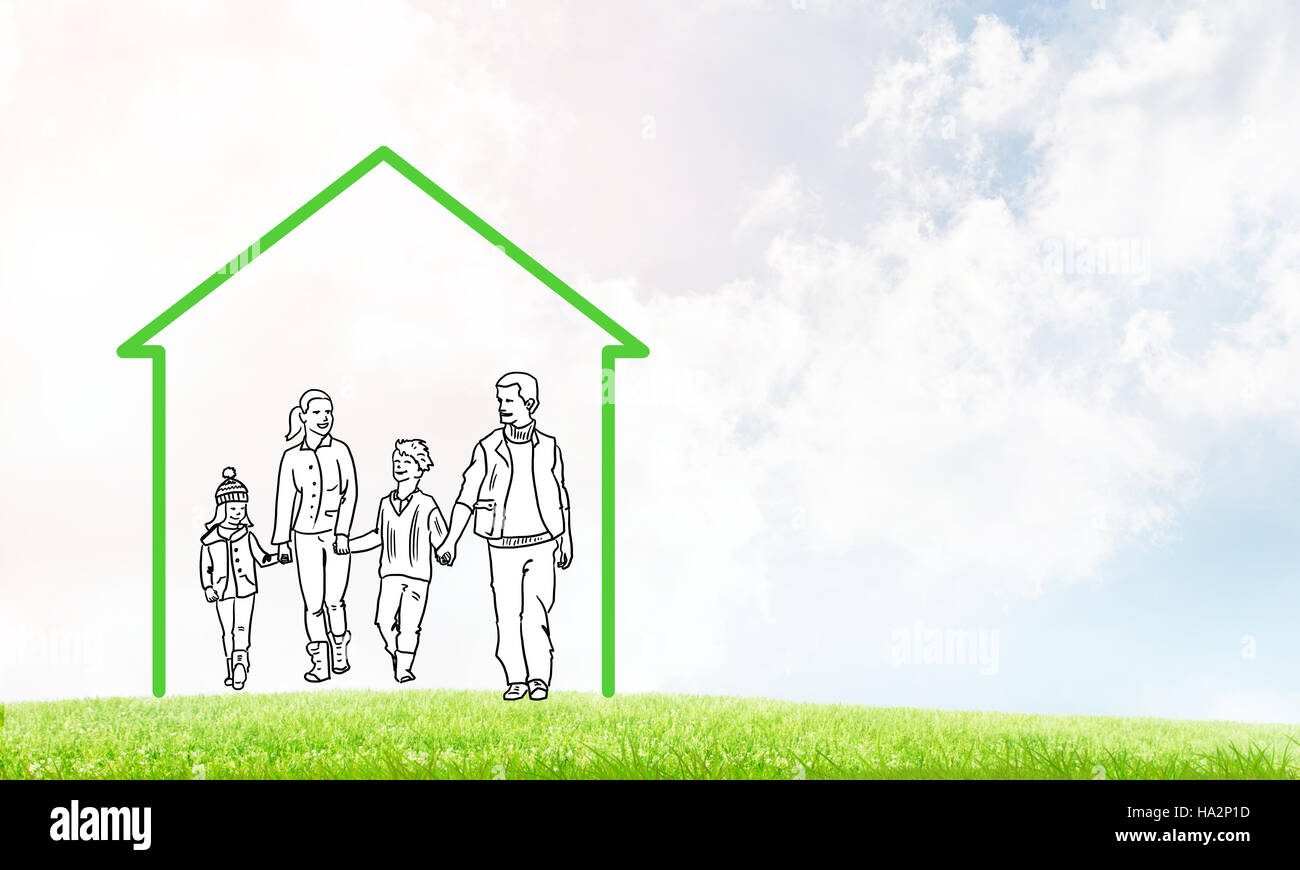 House figure as real estate symbol on clouds background Stock Photo - Alamy