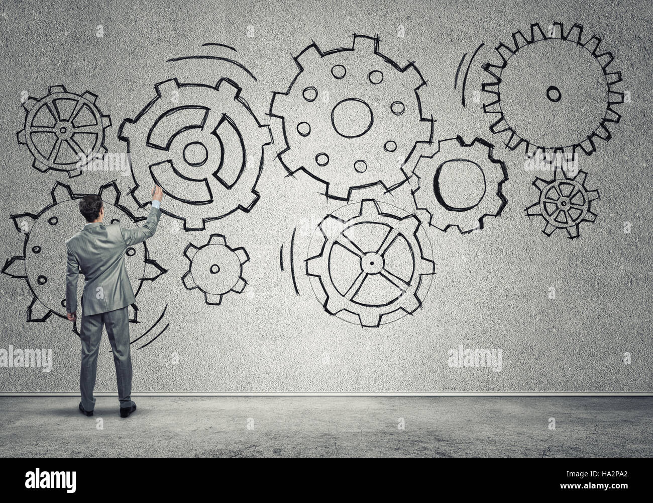 Businessman standing with back and drawing concept of teamwork and ...