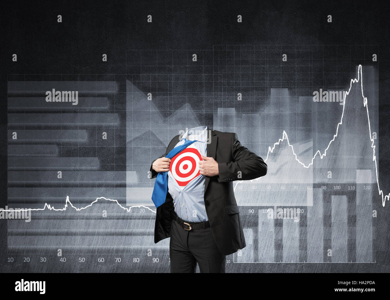 Headless businessman in black suit acting like super hero Stock Photo ...