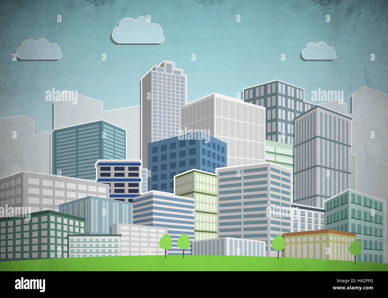 Illustration of cityscape with fancy buildings and skyscrapers Stock ...