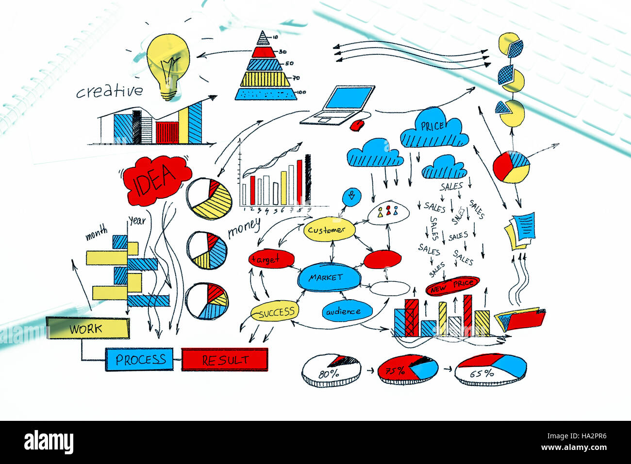 Color business strategy sketch on white background Stock Photo - Alamy