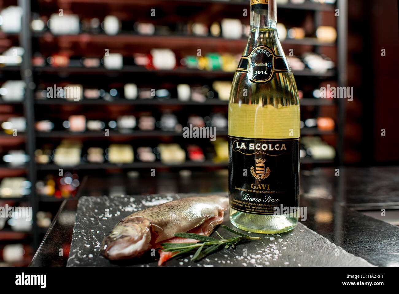 Fish and wine Stock Photo - Alamy
