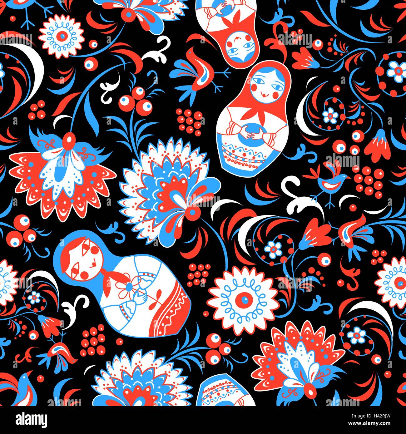 Russian design pattern with flowers and dolls Stock Vector Image & Art ...