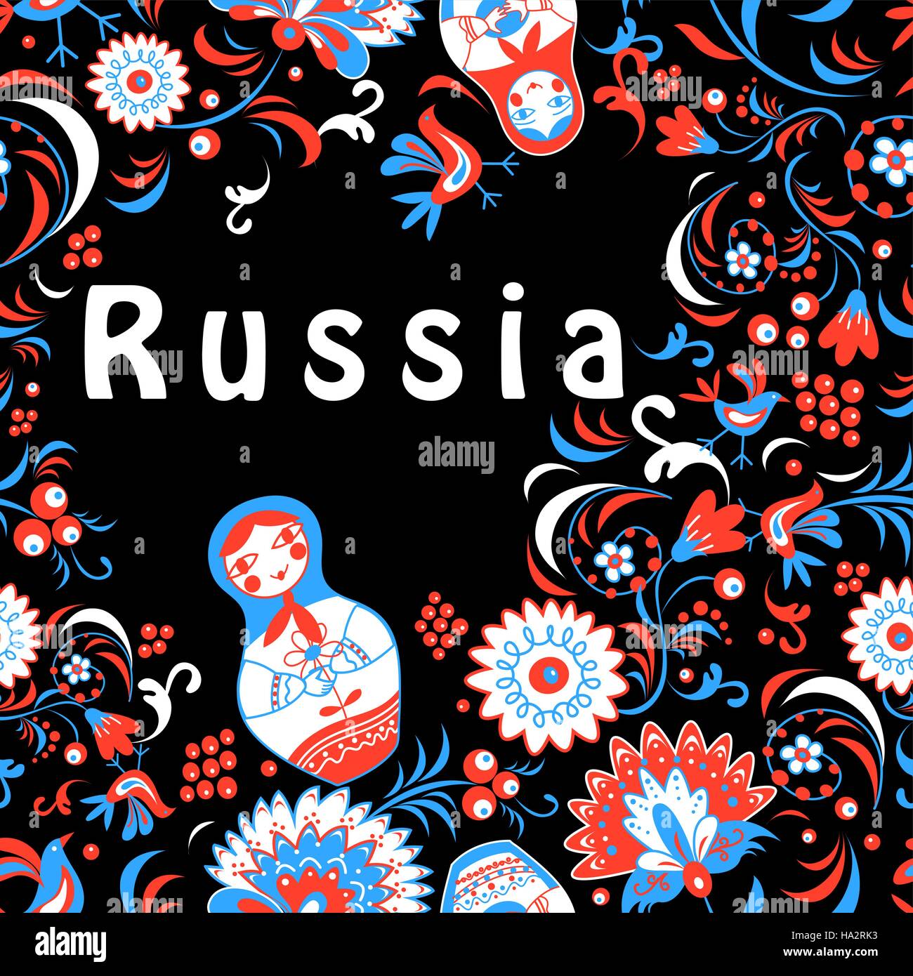 Russian decorative background with flowers and dolls Stock Vector Image ...