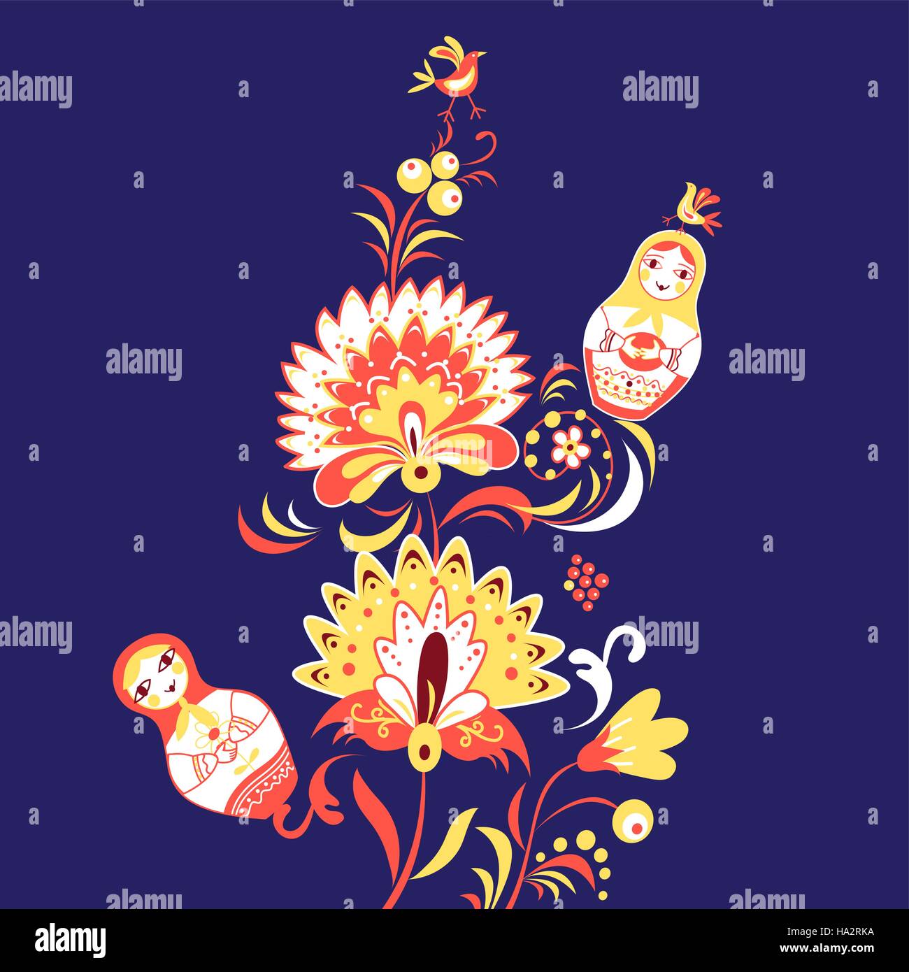 Russian decorative background with flowers and dolls Stock Vector Image ...